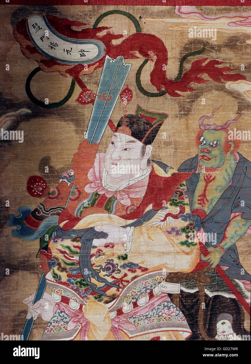 fine arts, painting, "Mythical general with demon", detail, tissue ...