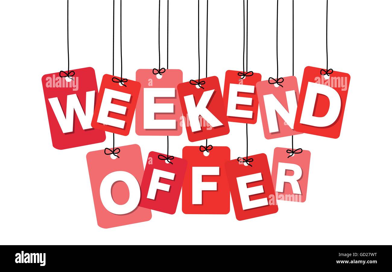 Vector colorful hanging cardboard. Tags - weekend offer Stock Vector ...