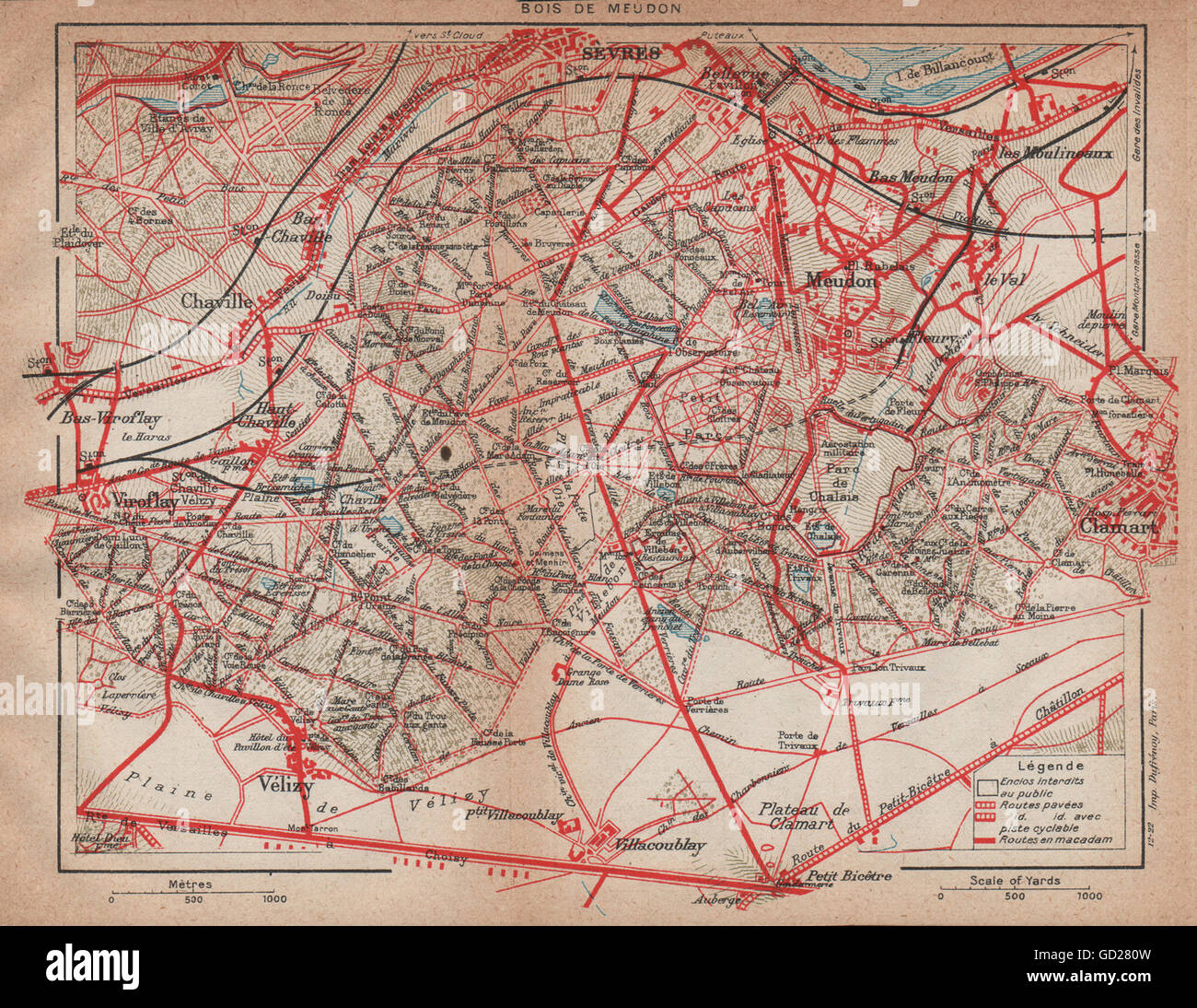 BOIS DE MEUDON. Vintage map plan. Sèvres Chaville Vélizy Clamart ...