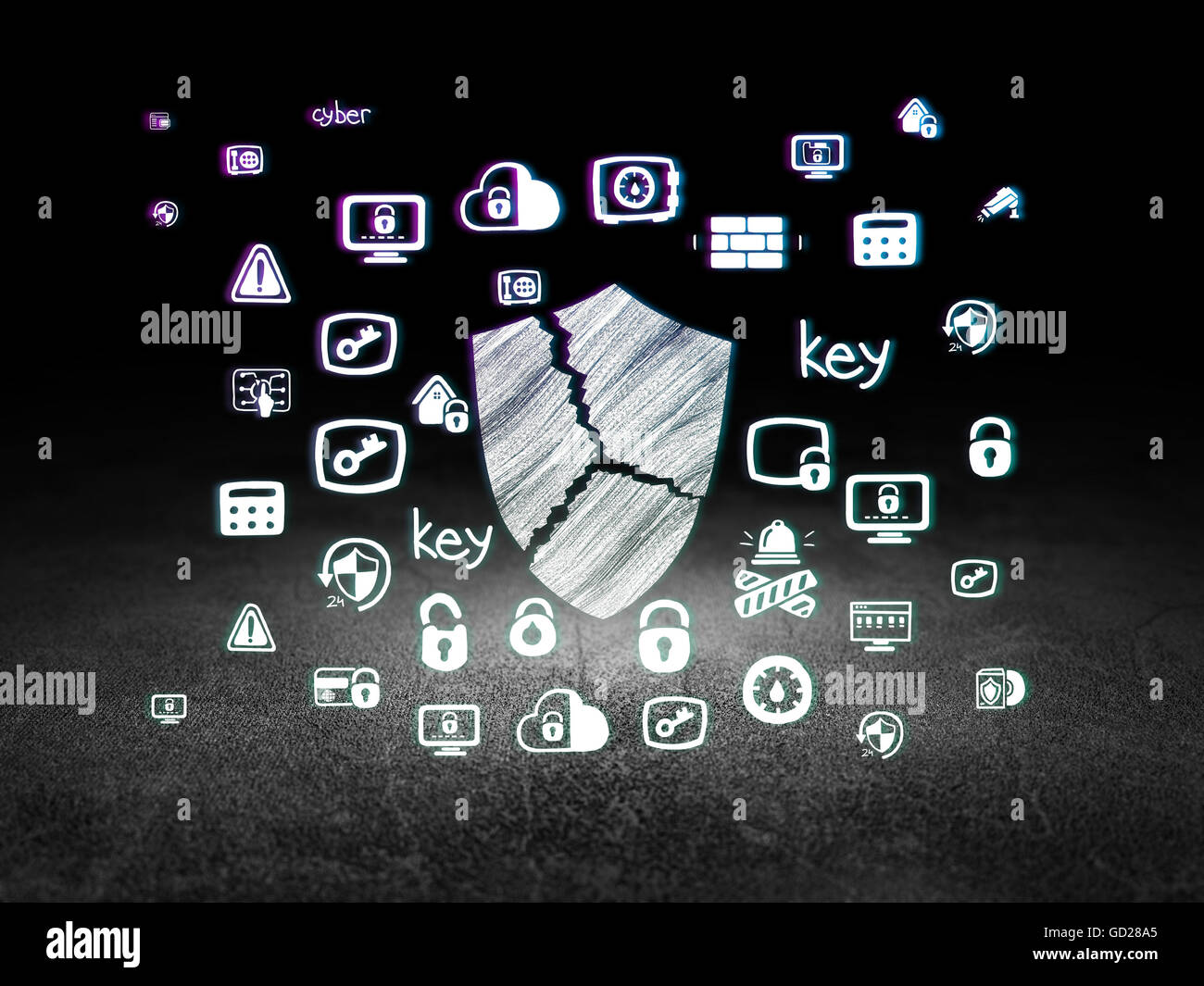 Safety concept: Broken Shield in grunge dark room Stock Photo - Alamy