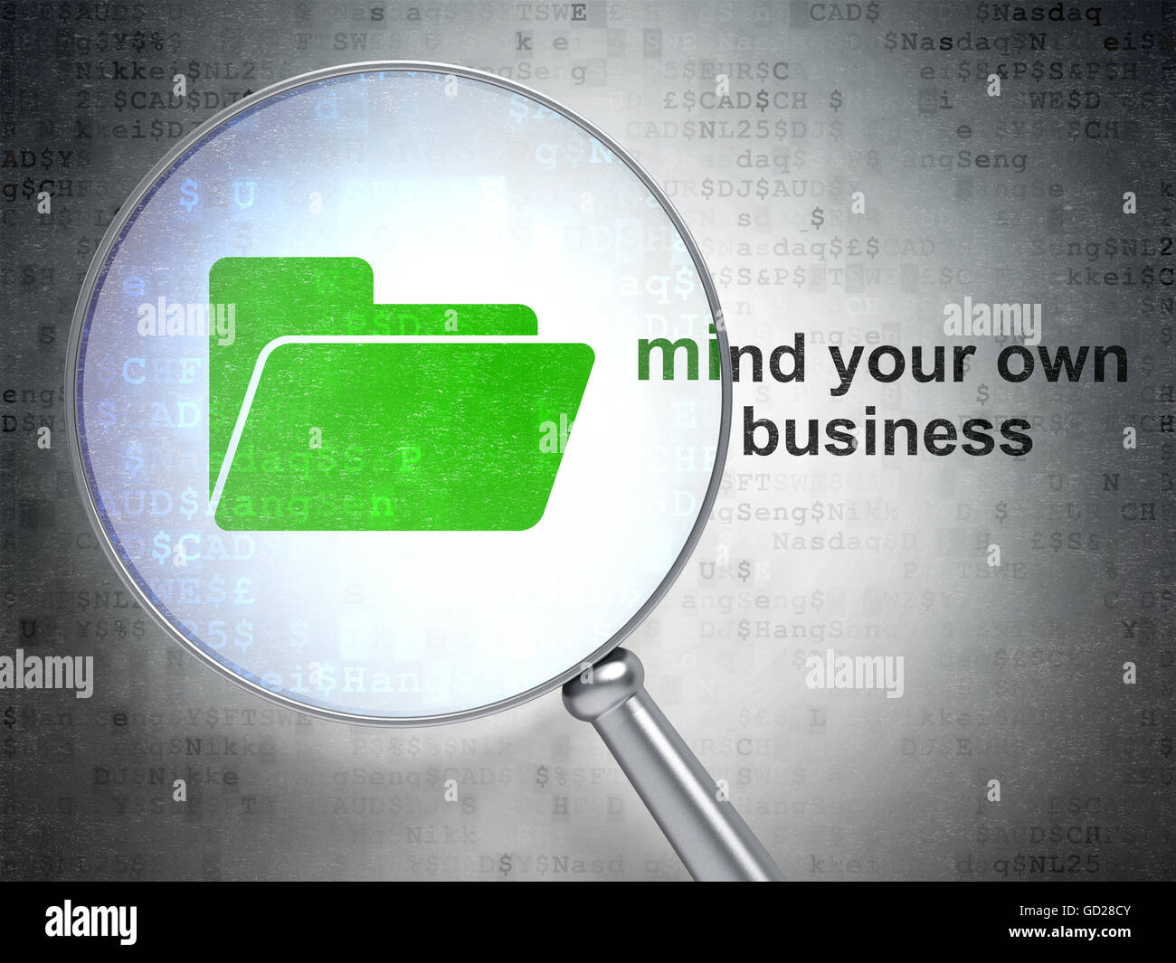 Business concept: Folder and Mind Your own Business with optical glass ...