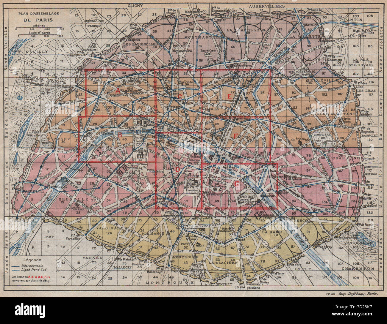 PARIS INDEX MAP. Metropolitain. Plan d'assemblage. Vintage map plan ...