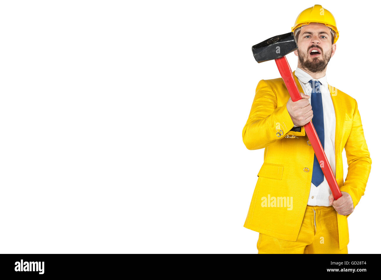 copy space next to the developer with a big hammer Stock Photo - Alamy