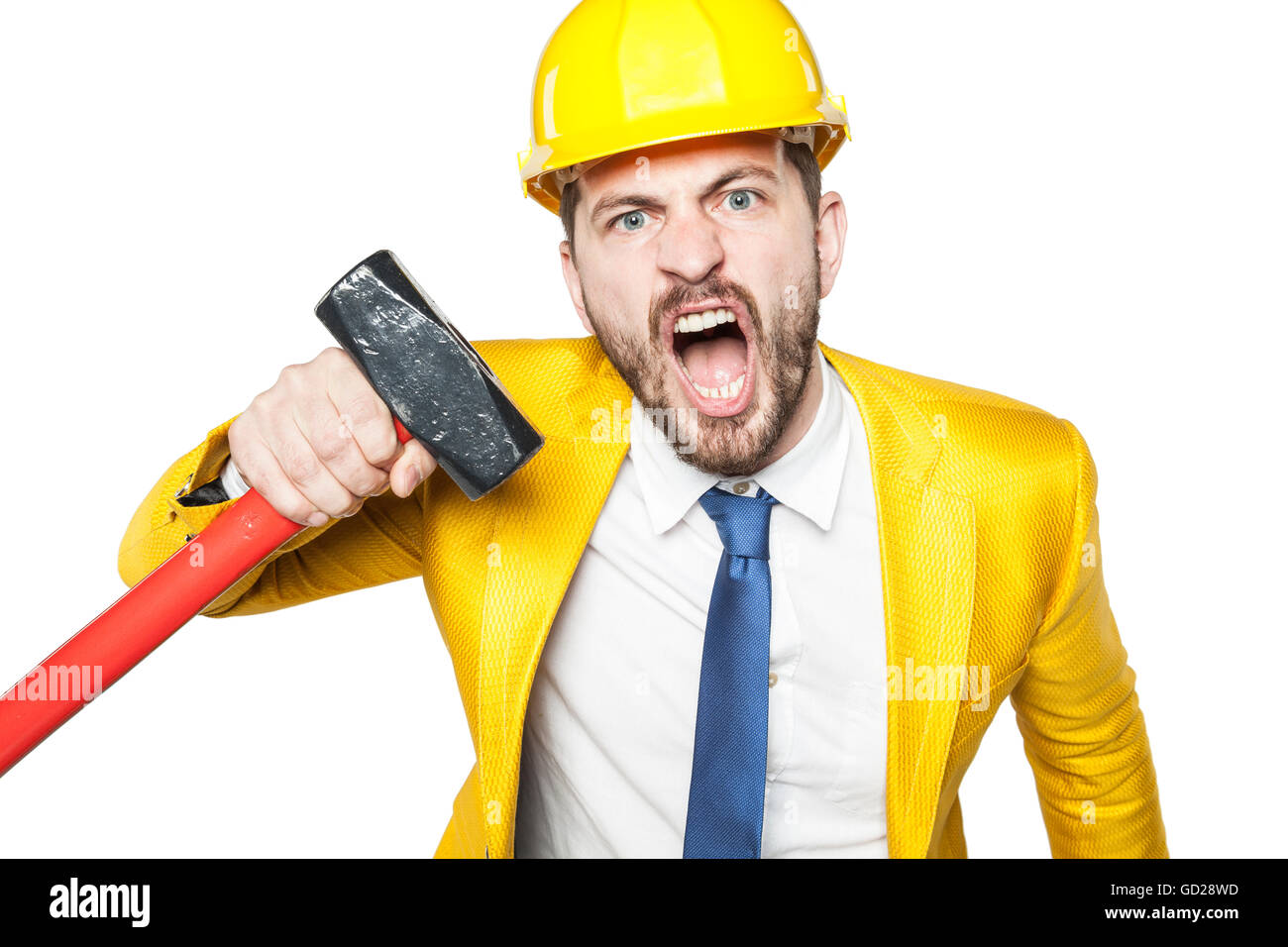 angry investor threatens big hammer Stock Photo - Alamy