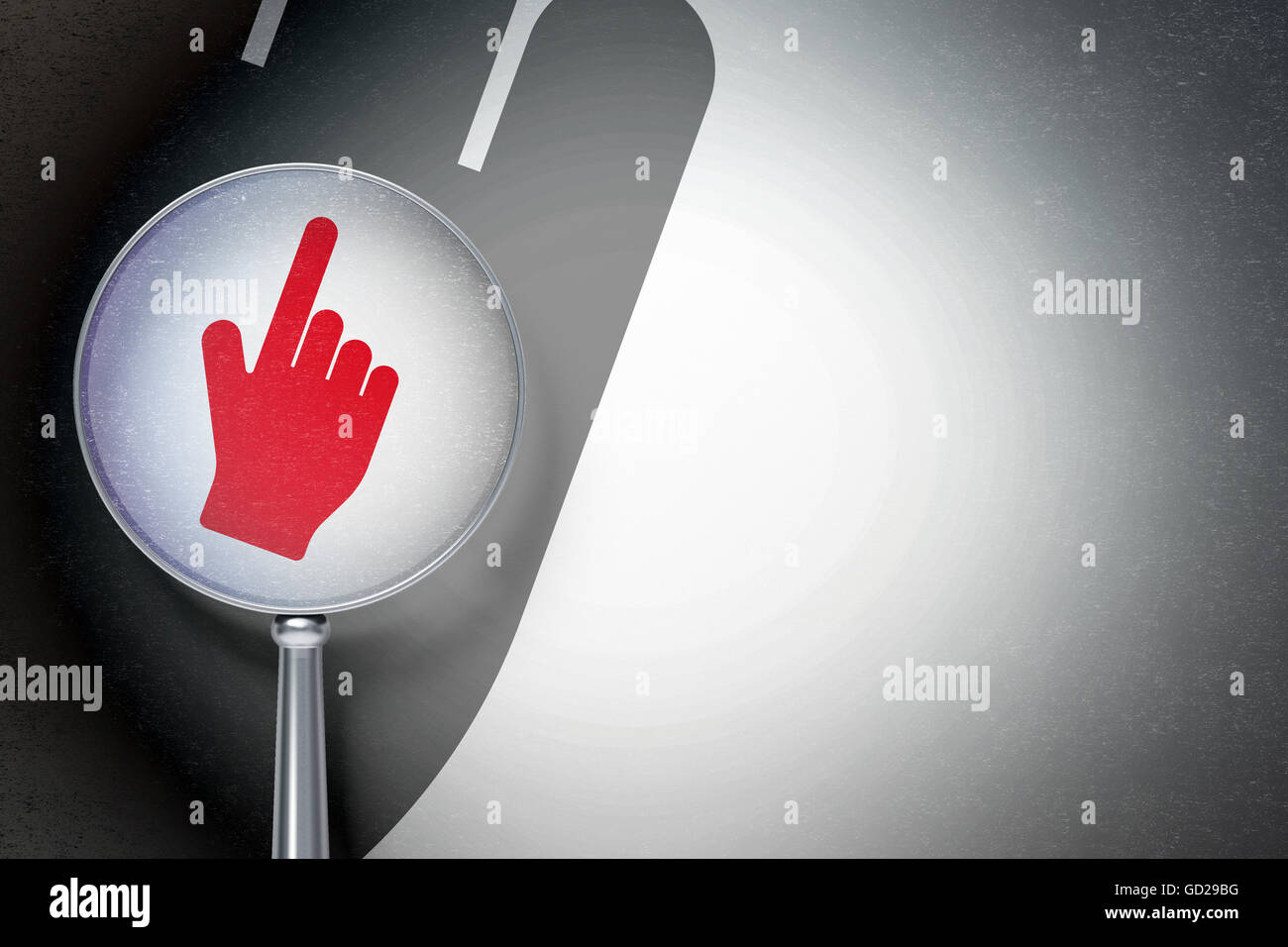 Marketing concept: Mouse Cursor with optical glass on digital ...