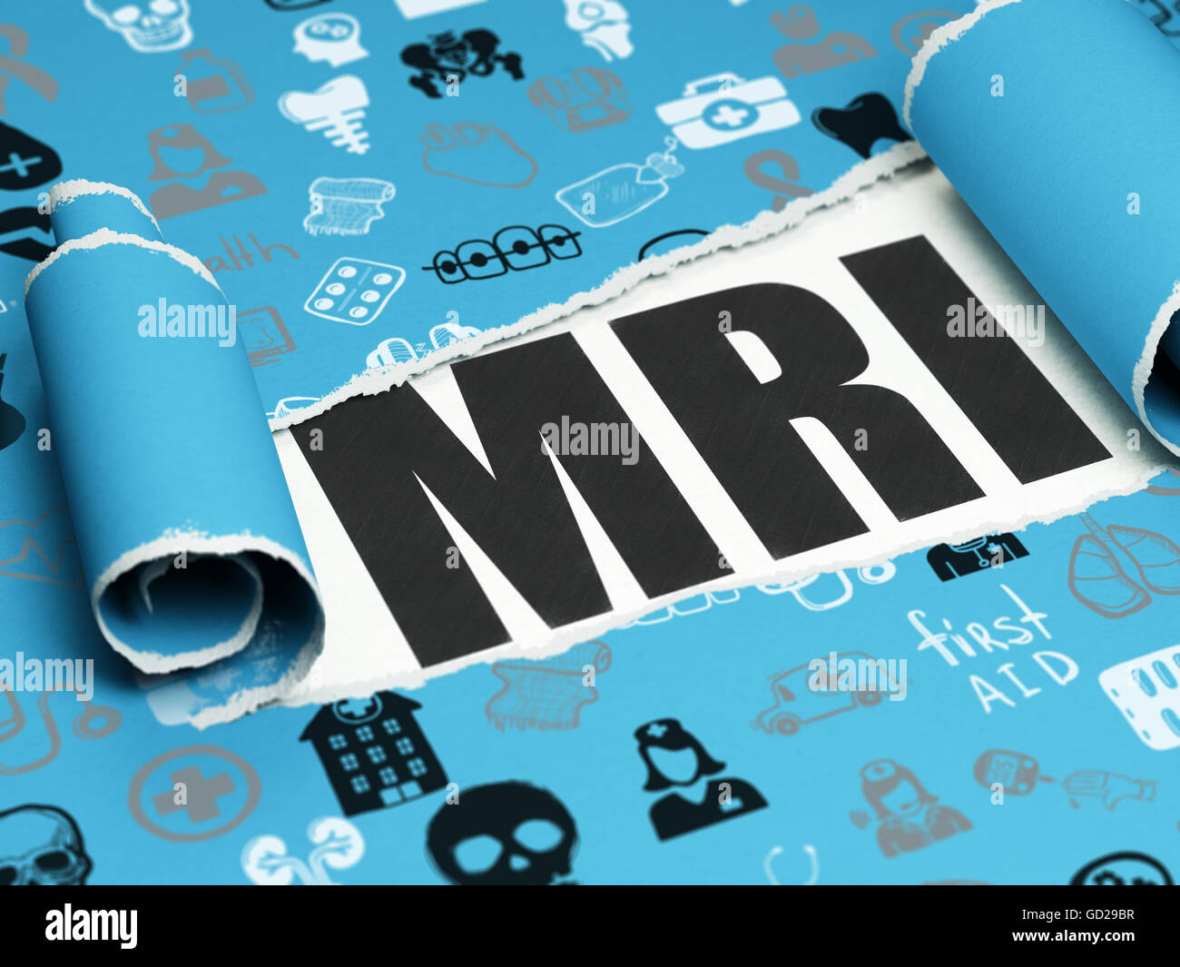 Healthcare concept: black text MRI under the piece of torn paper Stock ...