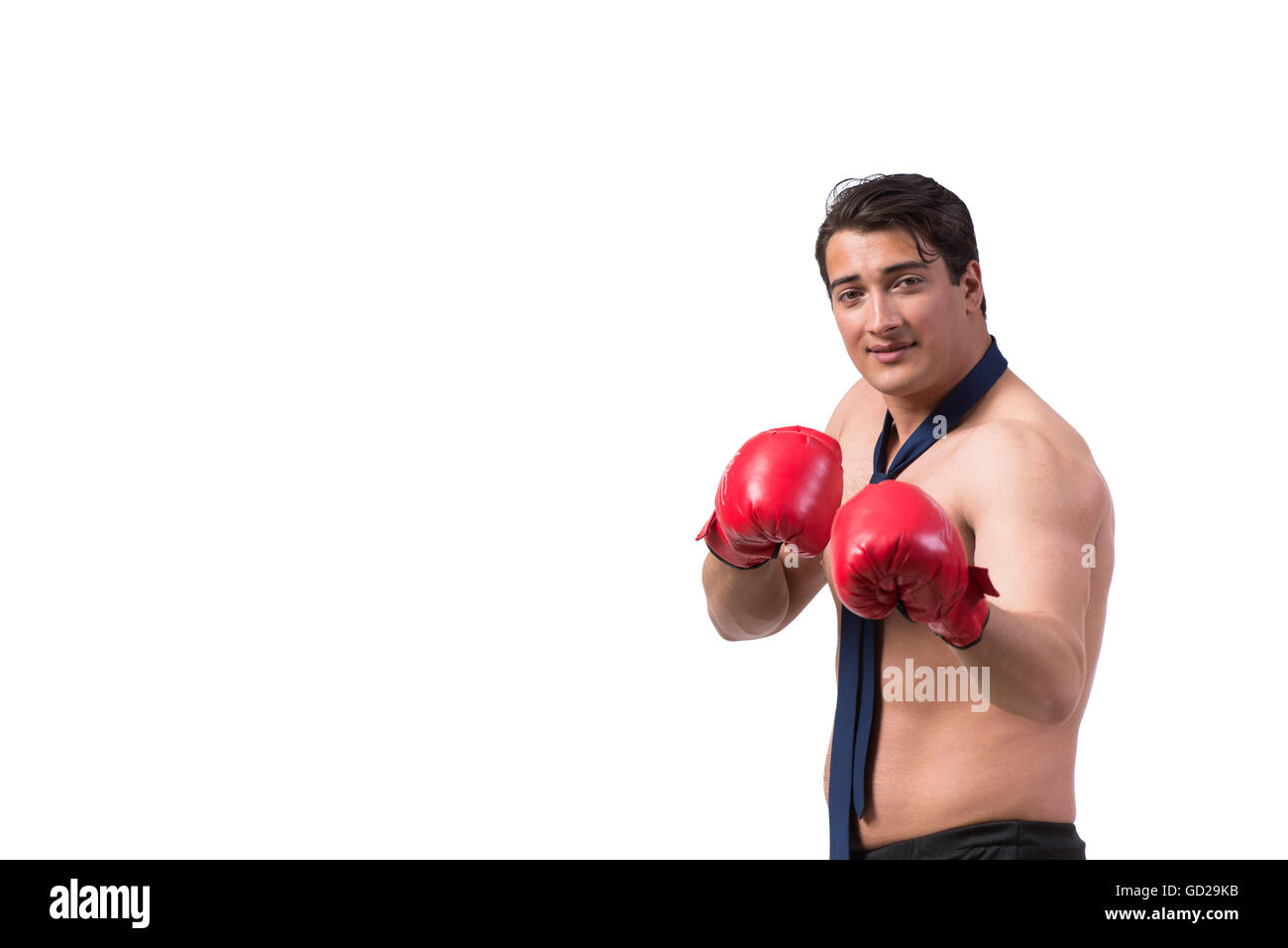 Ripped businessman with boxing gloves isolated on white Stock Photo - Alamy