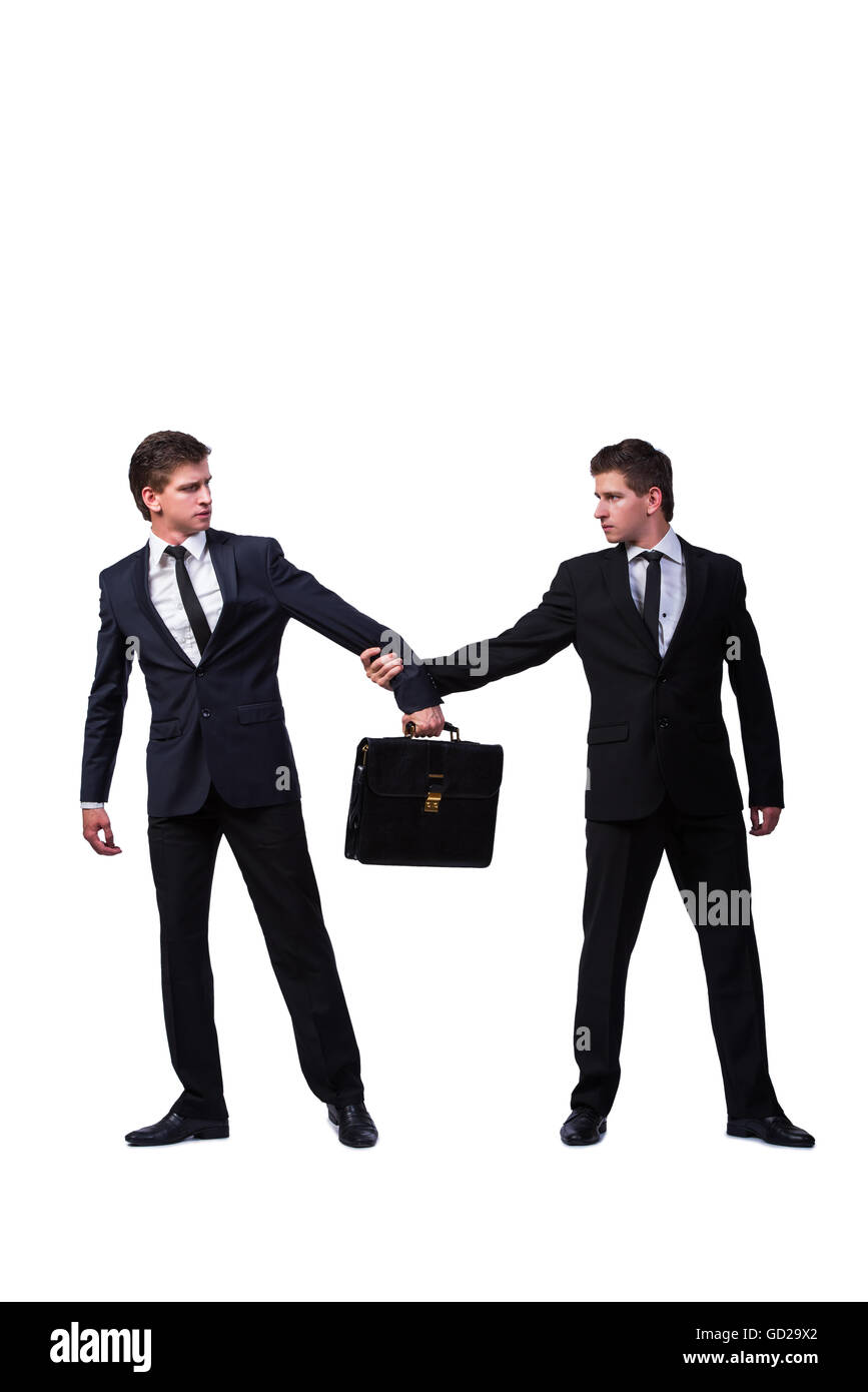 Two twins businessmen arguing with each other isolated on white Stock ...