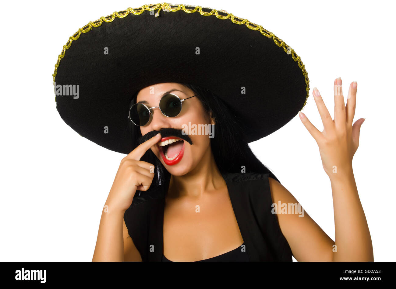 Young mexican woman wearing sombrero isolated on white Stock Photo - Alamy