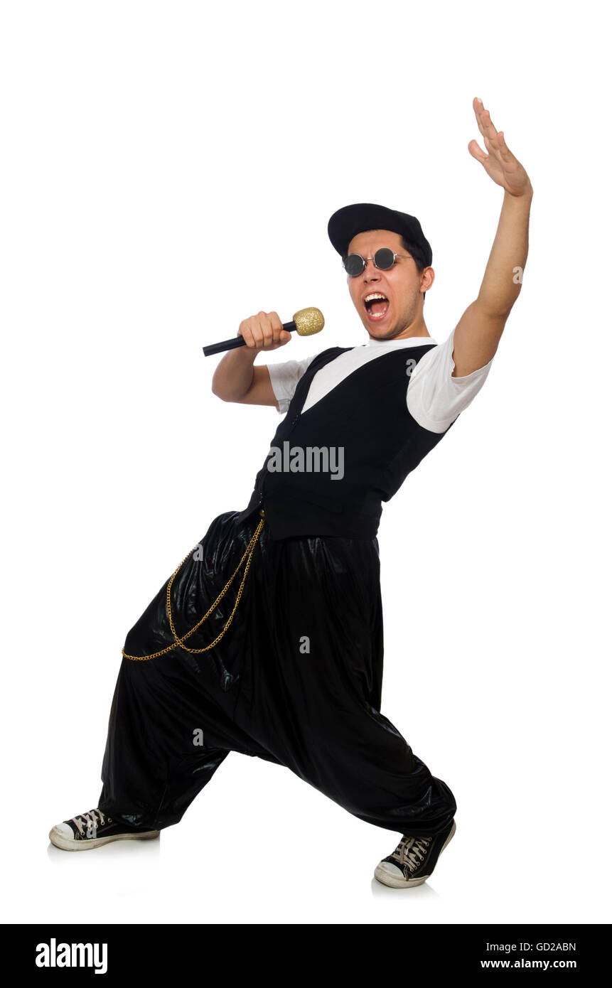Funny young man dancing isolated on white Stock Photo - Alamy