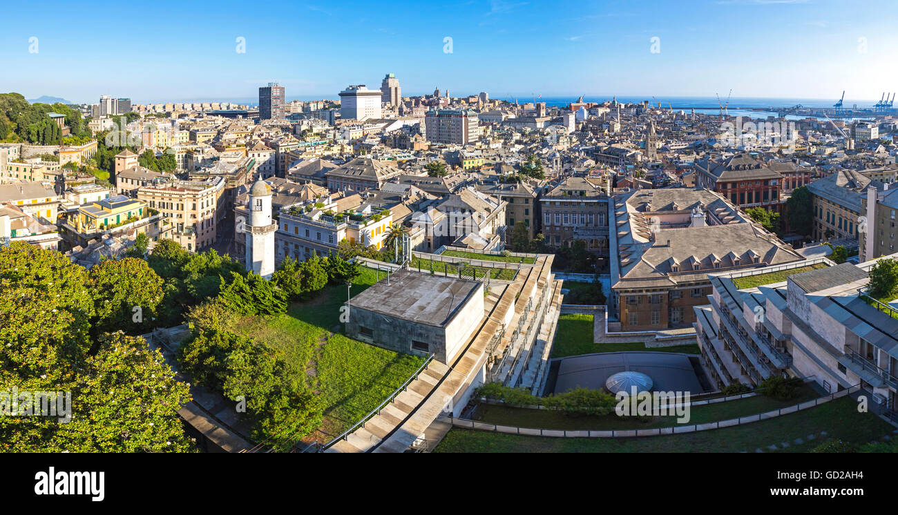 Panoramic skyline view of Genoa city, Ligurian coast, Italy Stock Photo ...