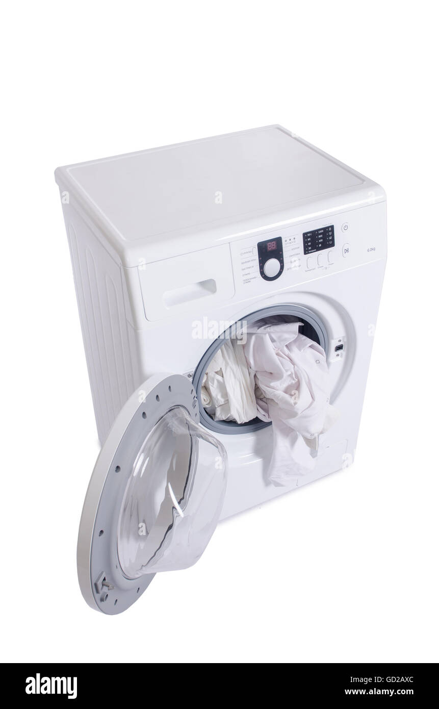 Washing machine isolated on white background Stock Photo - Alamy