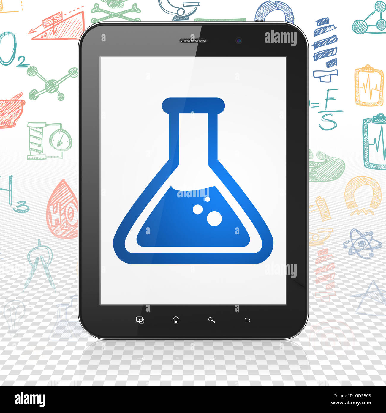 Science concept: Tablet Computer with Flask on display Stock Photo - Alamy
