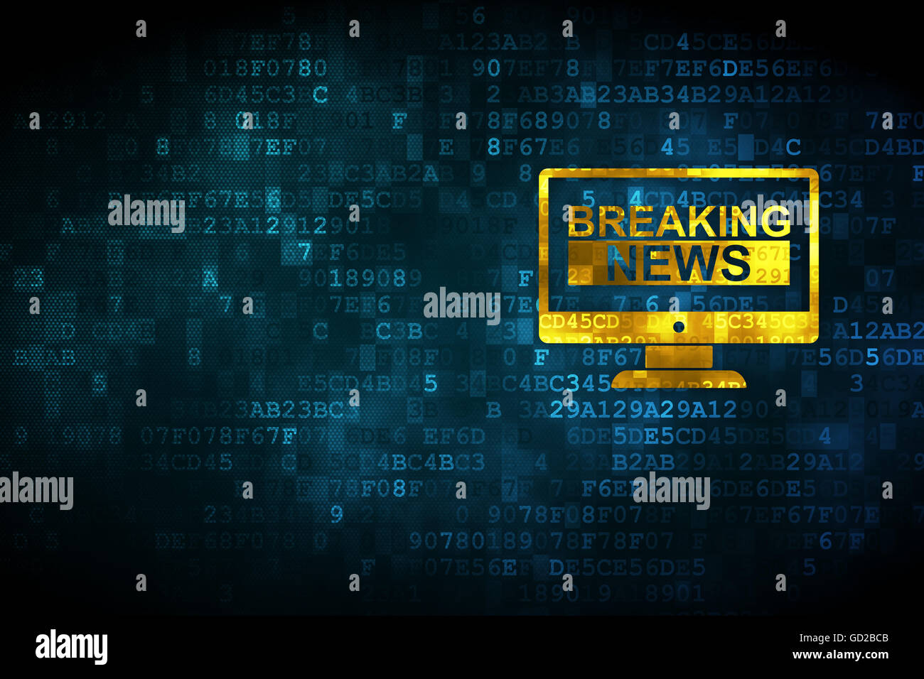 News concept: pixelated Breaking News On Screen icon on digital ...