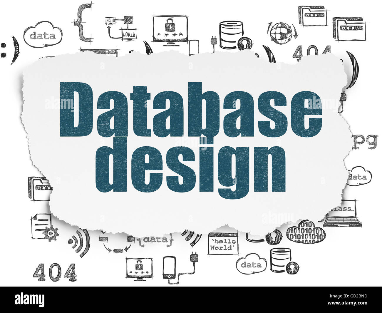 Programming concept: Database Design on Torn Paper background Stock ...