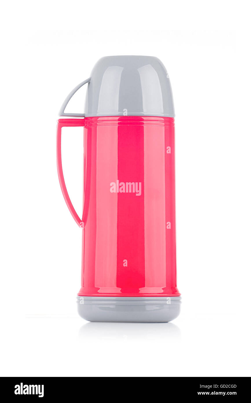 A Shiny Pink Thermos Isolated on White Background Stock Photo - Alamy