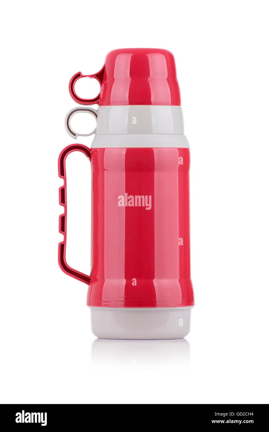 A Shiny Red Thermos Isolated on White Background Stock Photo - Alamy