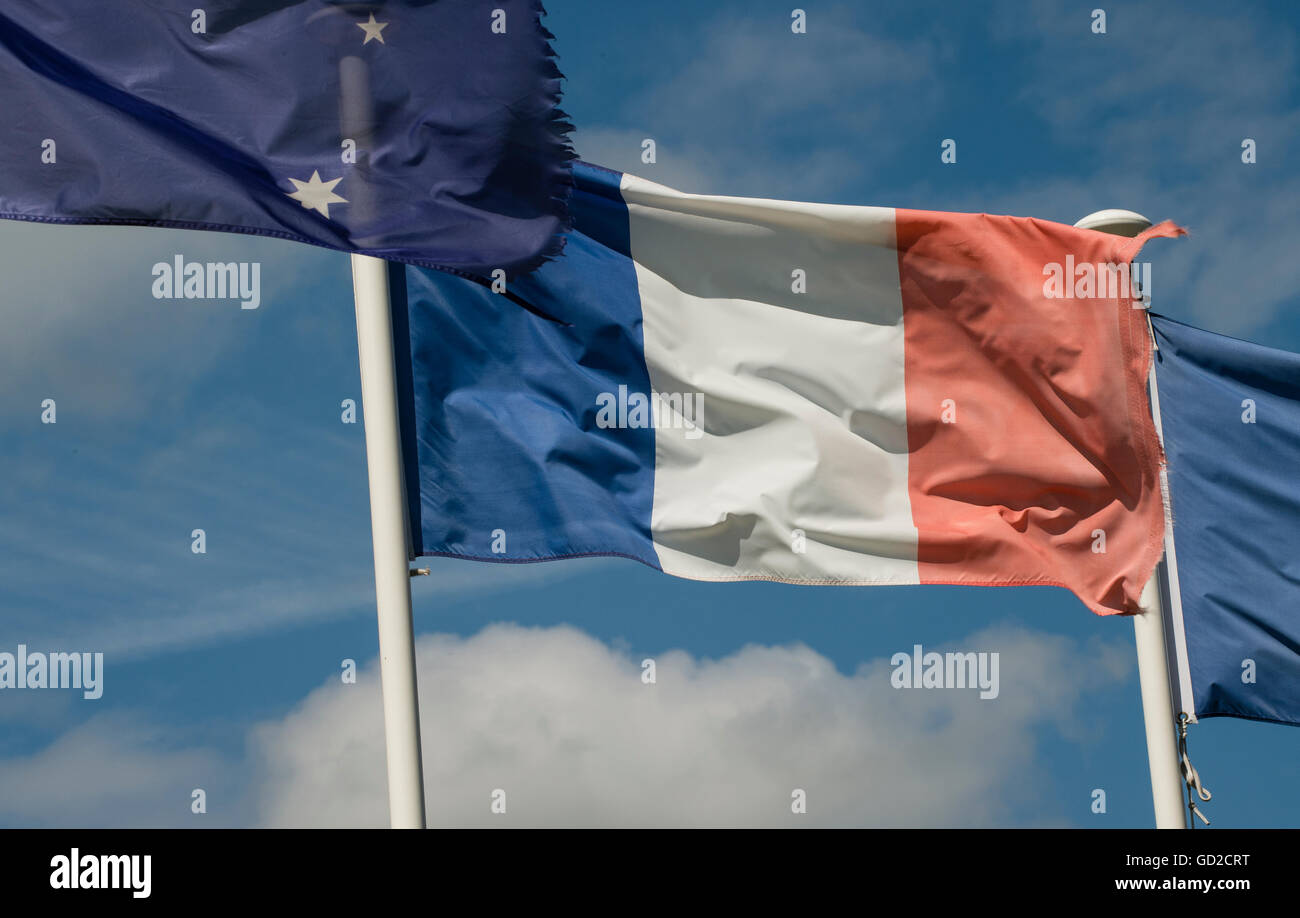 Australian and French Flags in the wind Stock Photo - Alamy