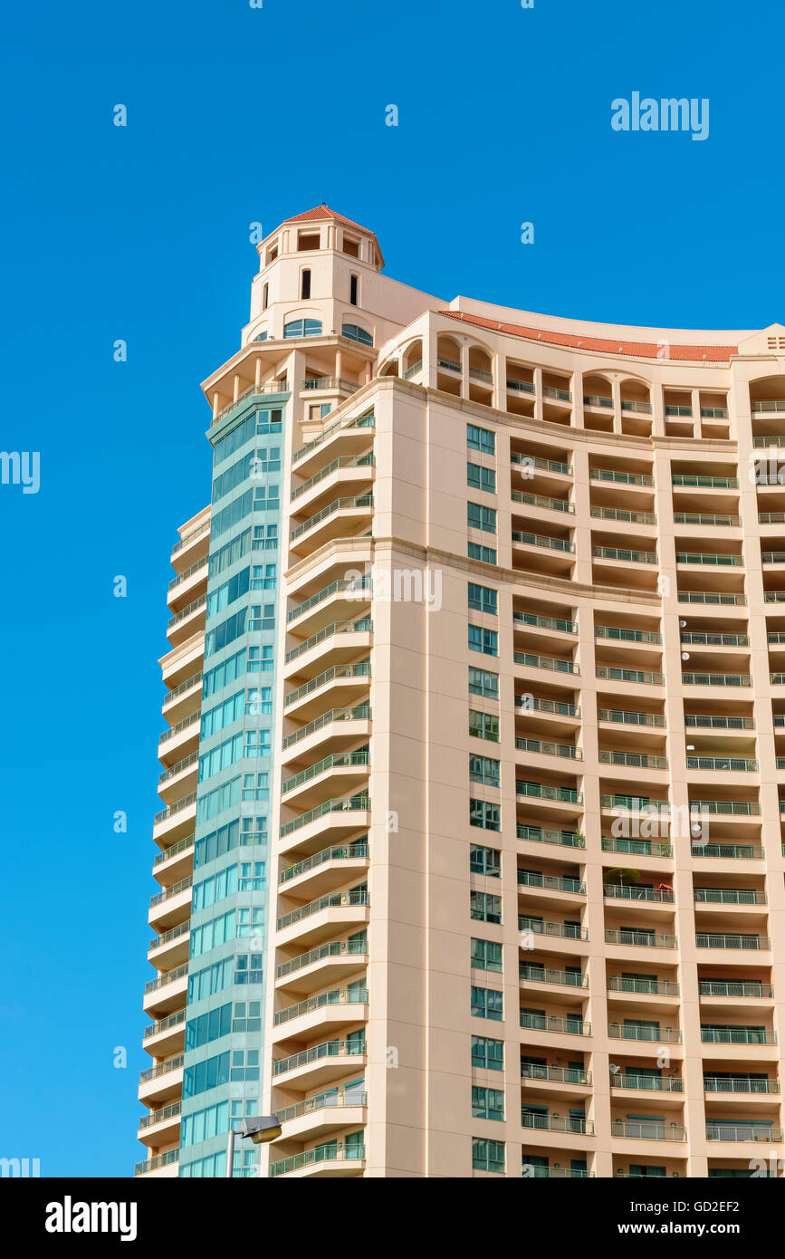 View of High Architectural Tower Building over Blue Sky Stock Photo - Alamy