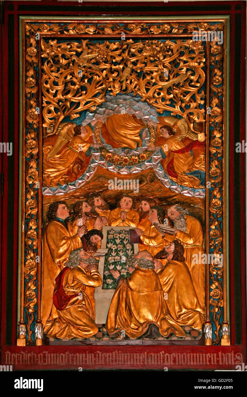 fine arts, religious art, rosary altar (circa 1900), new Gothic winged ...