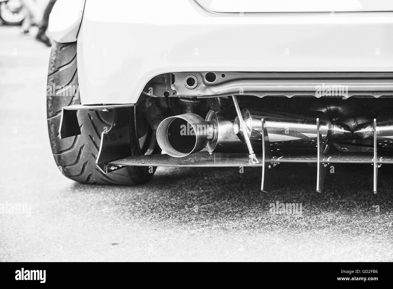 Car exhaust pollution close up Black and White Stock Photos & Images ...