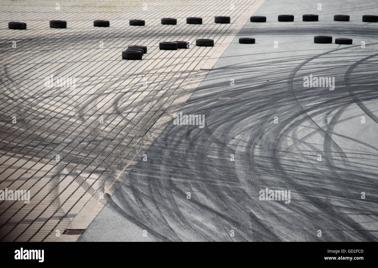 Tyre burnout marks on asphalt road Stock Photo - Alamy