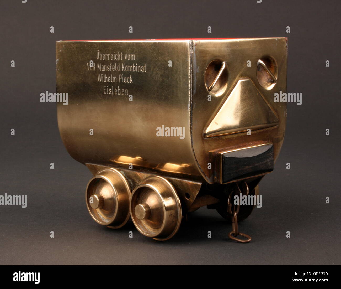 mining, brass miniature of a mine car from the Mansfeld copper schist ...