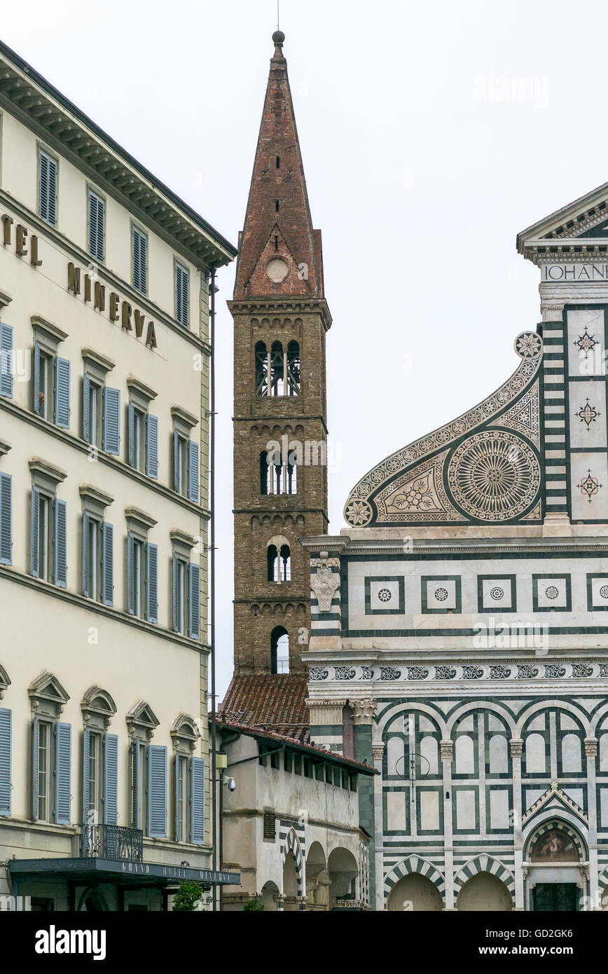 The ornate facade of buildings and a tower; Florence, Italy Stock Photo ...