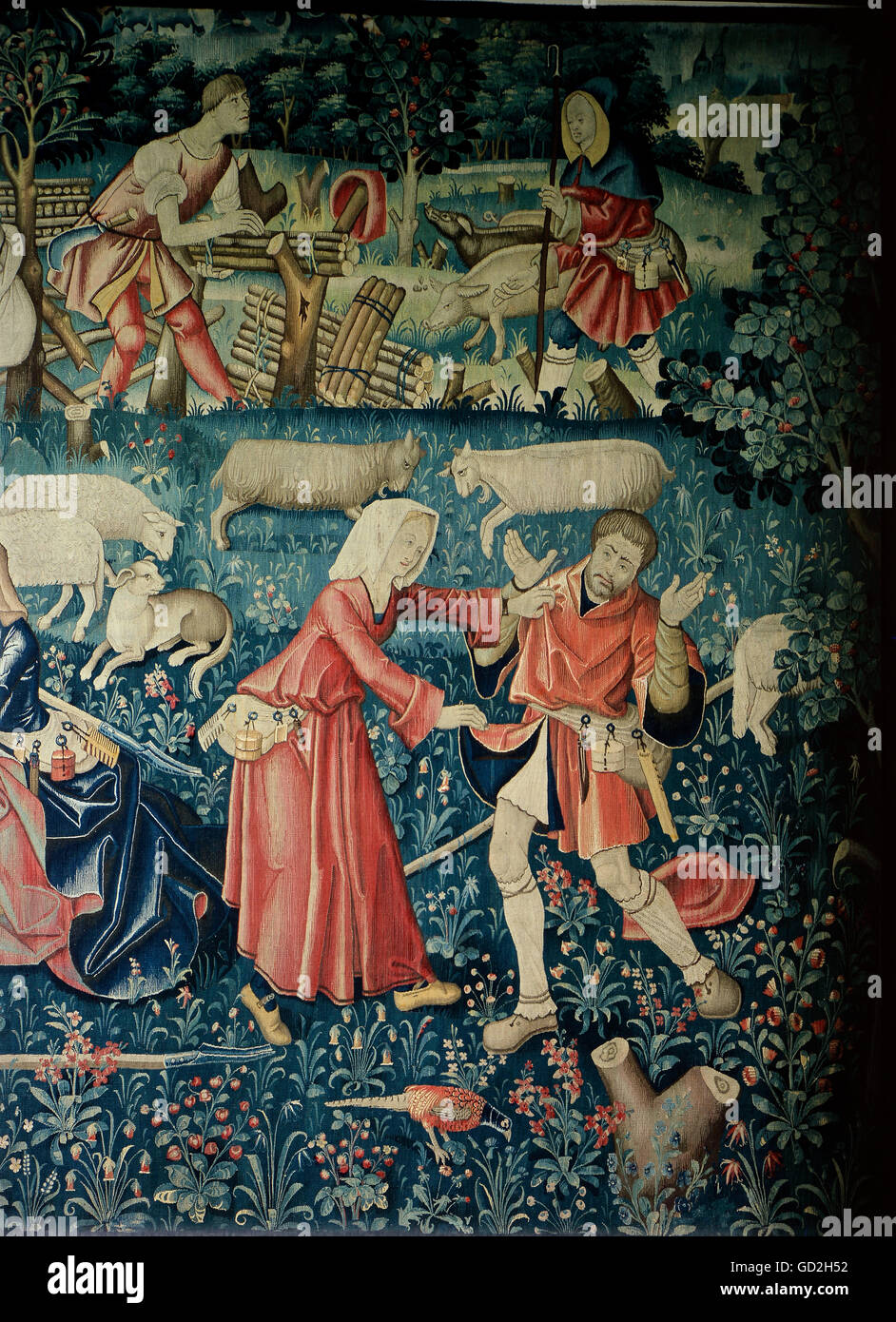 fine arts, tapestry, pastorals, couple arguing, detail, Flanders, circa ...