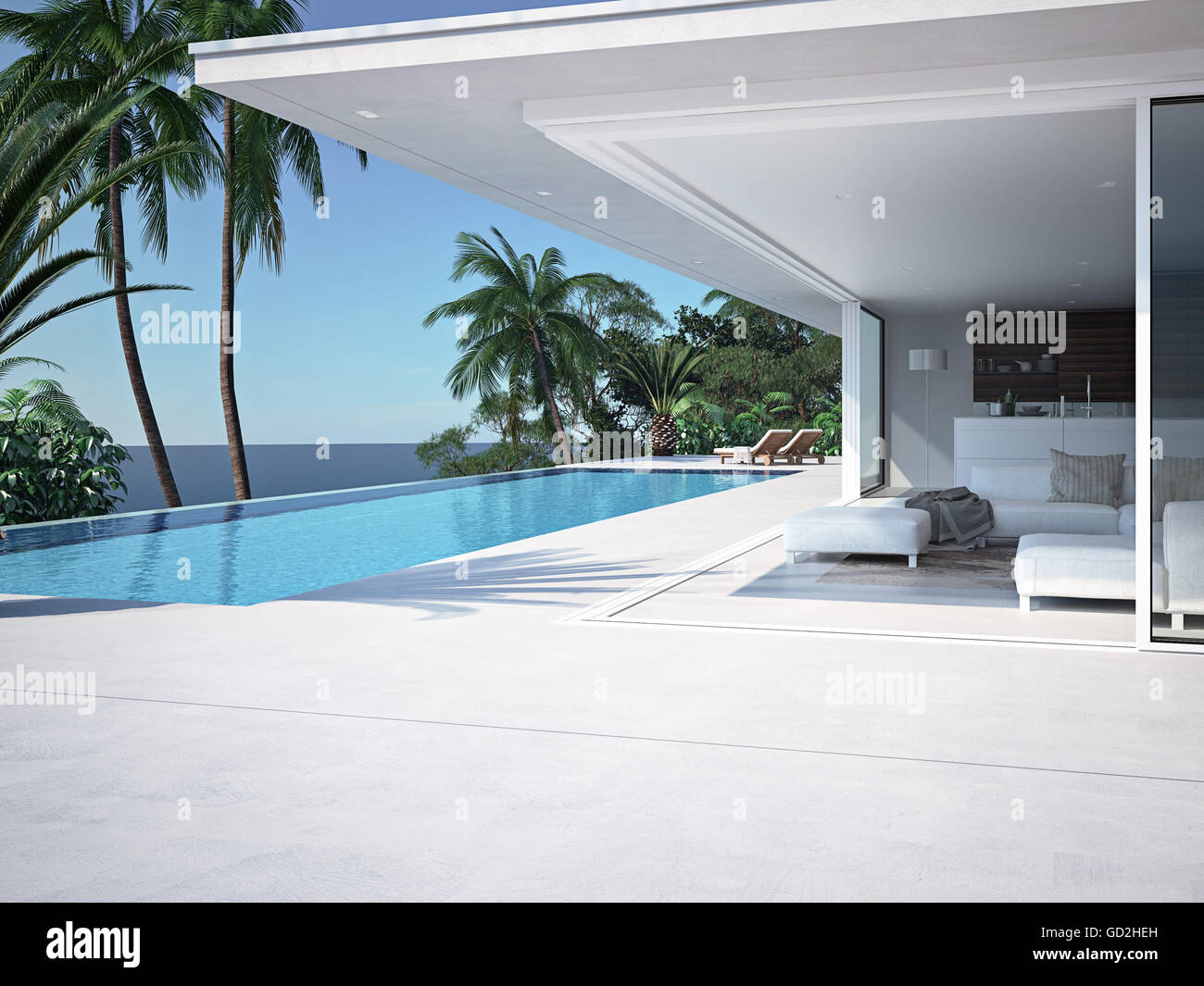 Luxury swimming pool and blue water. 3d rendering Stock Photo - Alamy