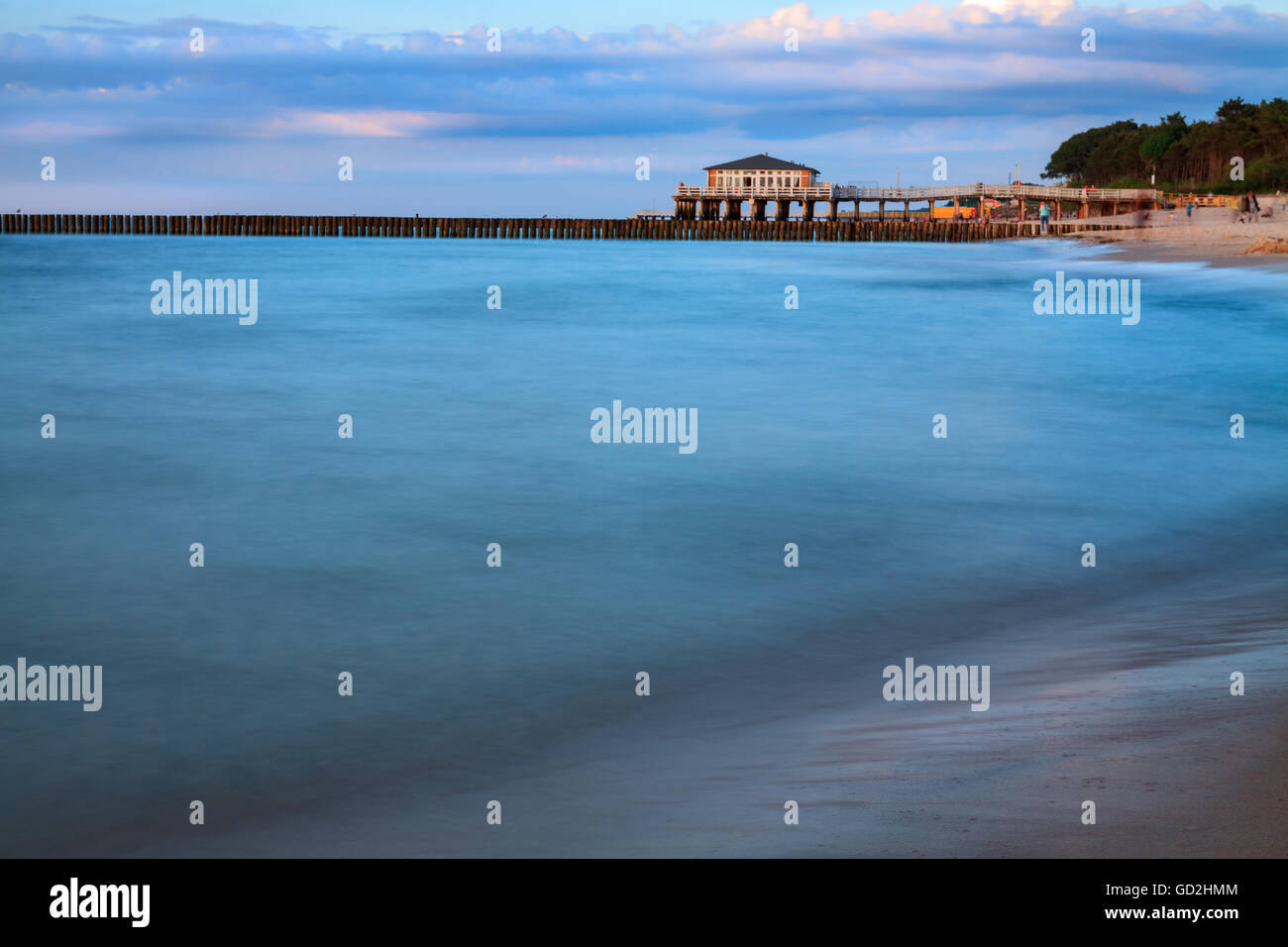 Blurry water of long exposure time, the background with pier ...