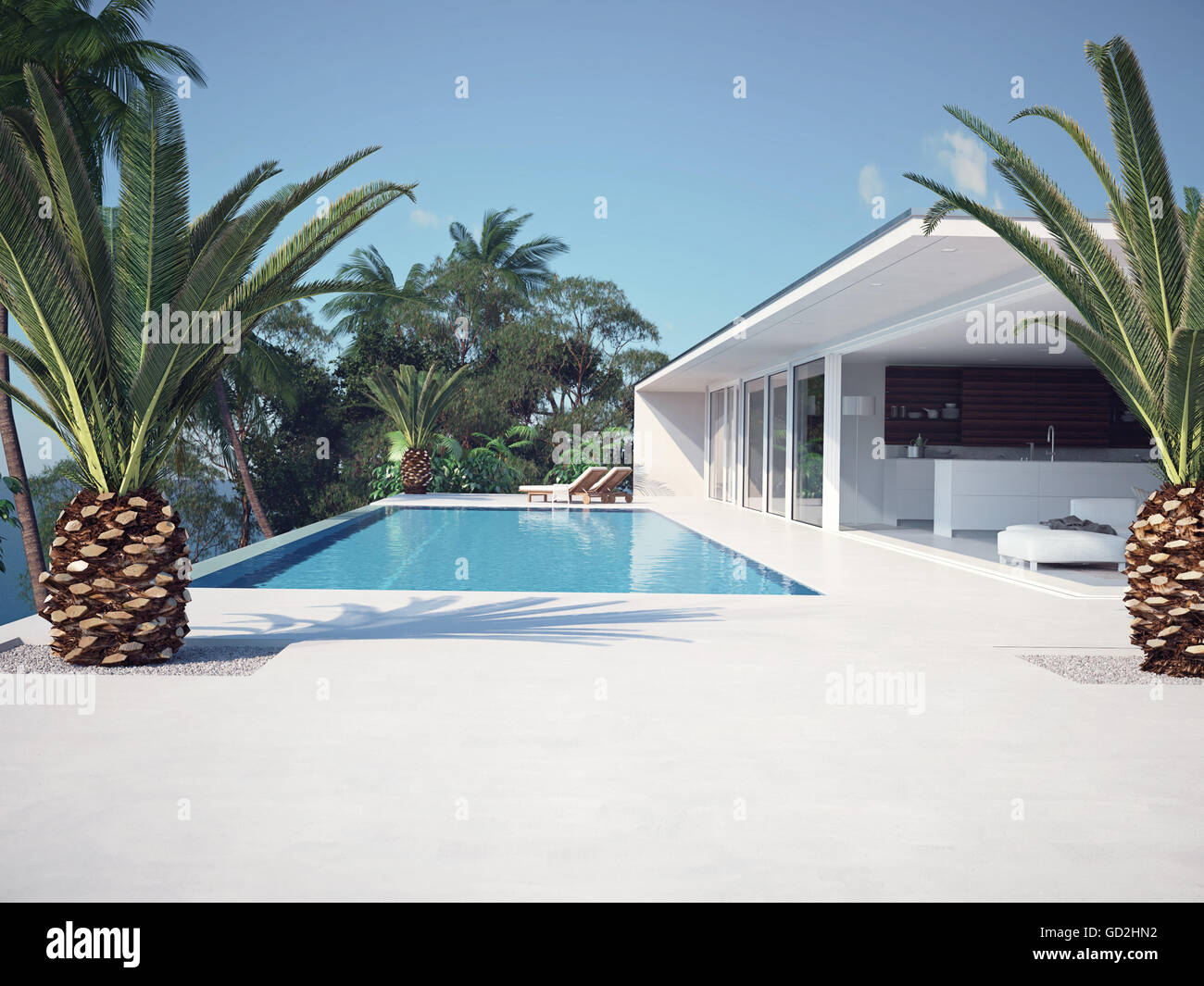 Luxury swimming pool and blue water. 3d rendering Stock Photo - Alamy