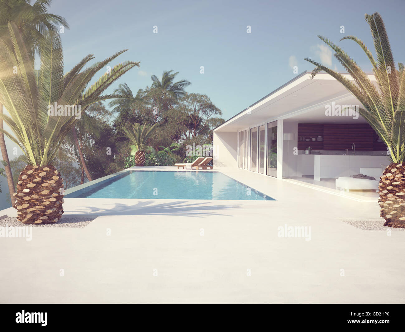 Luxury swimming pool and blue water. 3d rendering Stock Photo - Alamy