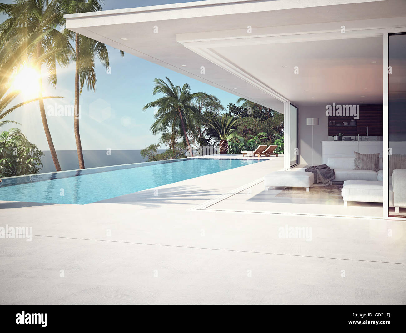 Luxury swimming pool and blue water. 3d rendering Stock Photo - Alamy