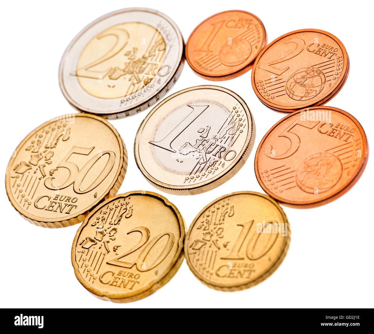 money / finances, coins, new minted cent and coins in euros, first coin ...