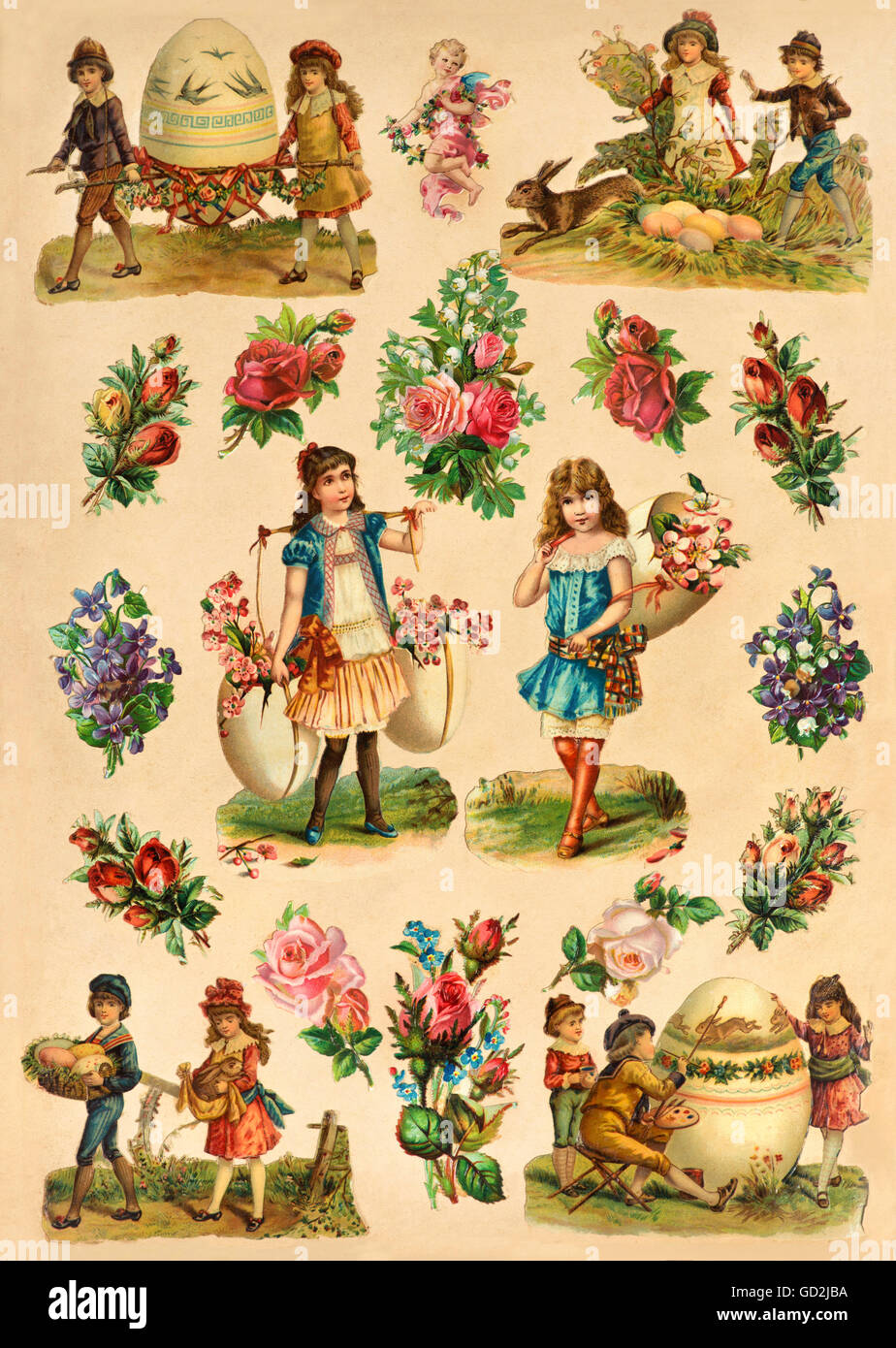 festivities, Easter, album of verses, single page, lithograph, Germany ...