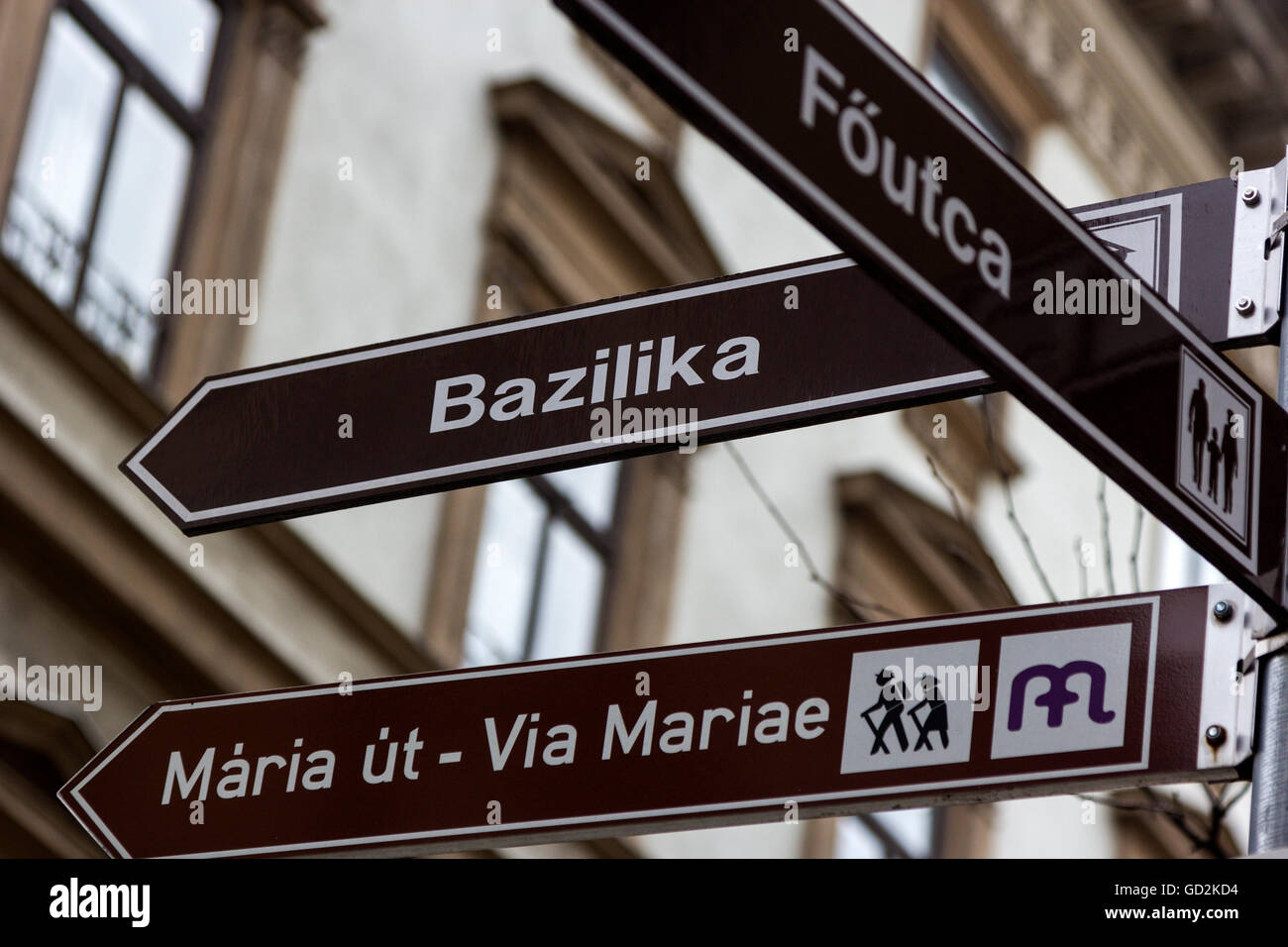 Signs to tourist attractions in Budapest, Hungary Stock Photo - Alamy
