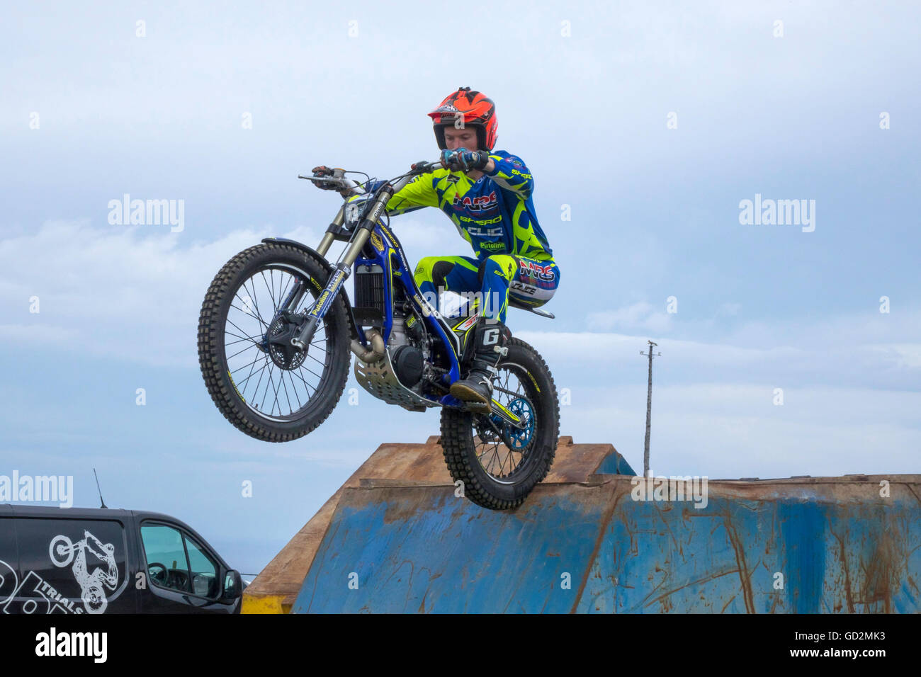 Motorcycle Trials rider demonstrating riding skills at the Roxby ...