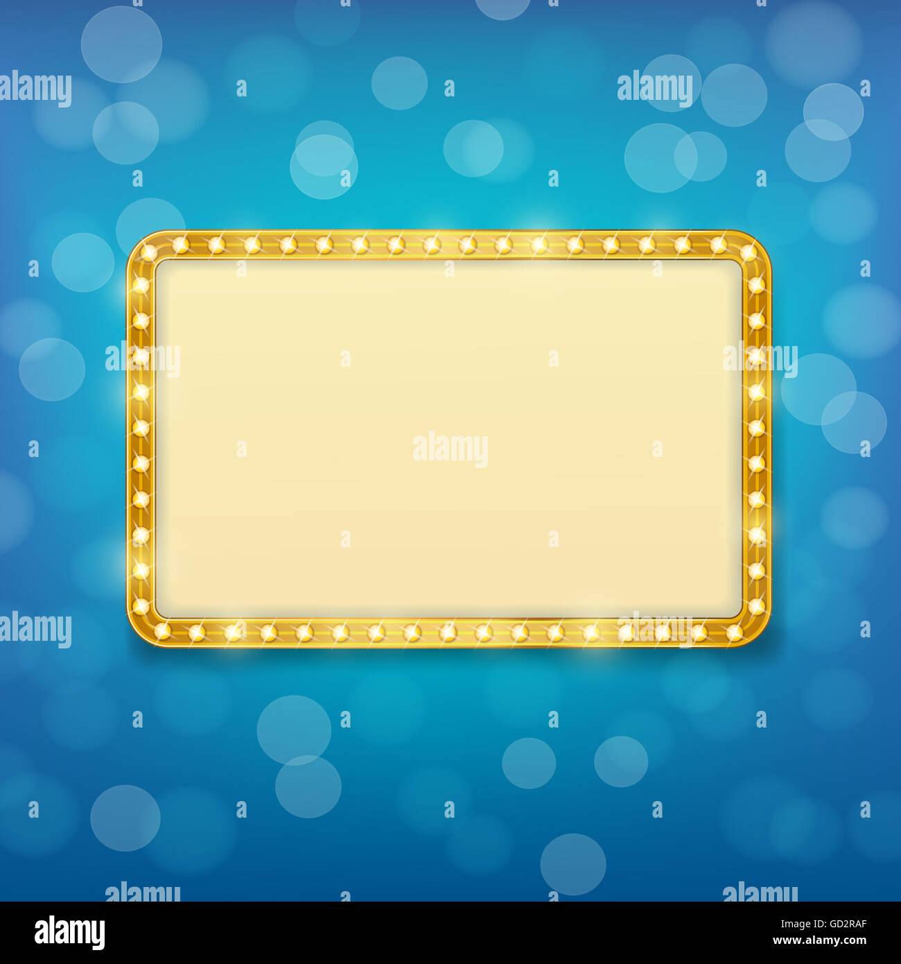 cinema golden frame with light bulbs on blurry blue background Stock ...