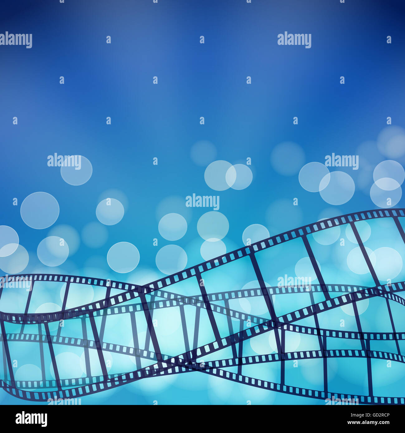 cinema blue background with film strips and light rays Stock Photo - Alamy