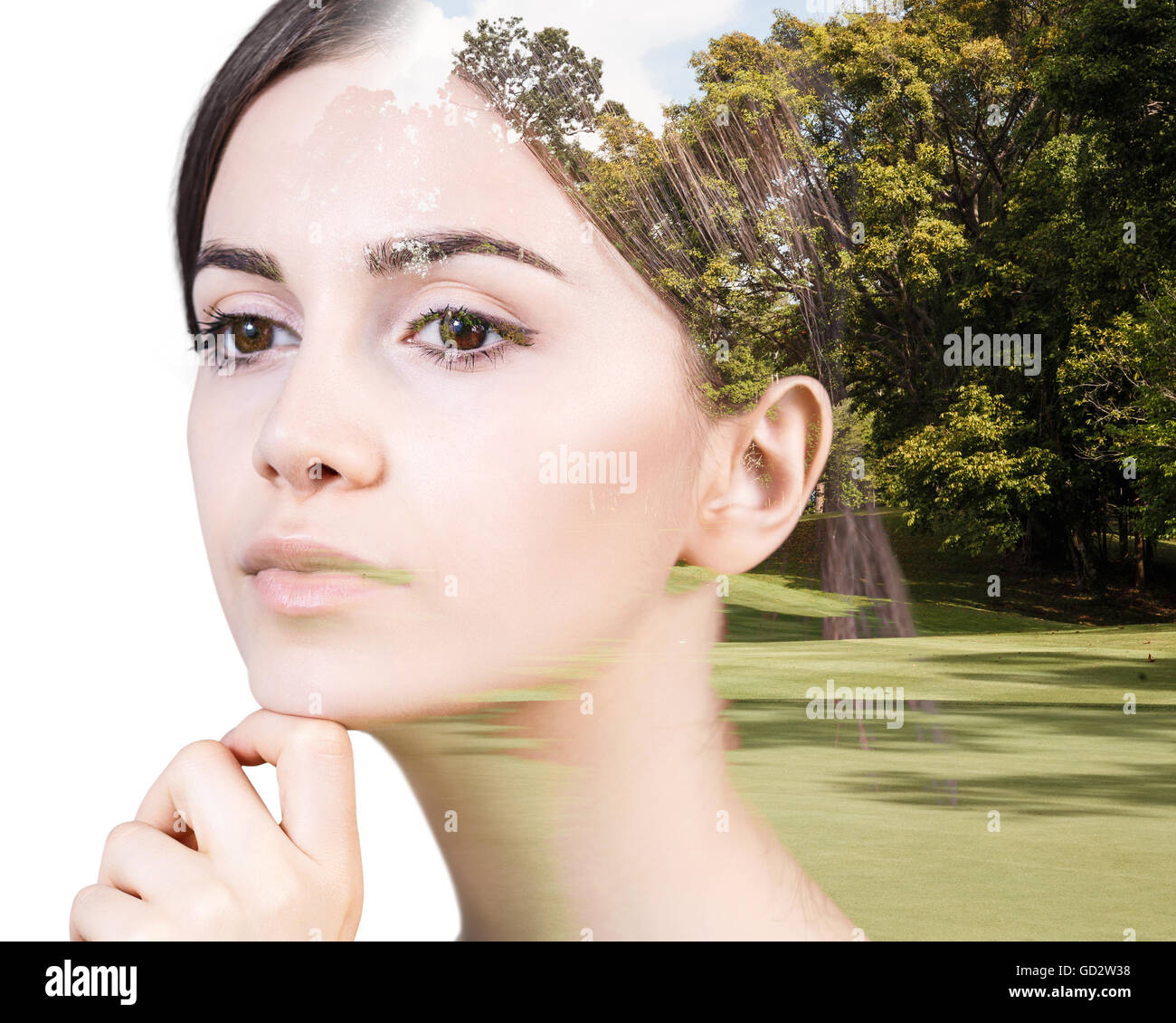 Woman face combined with photograph of nature Stock Photo - Alamy