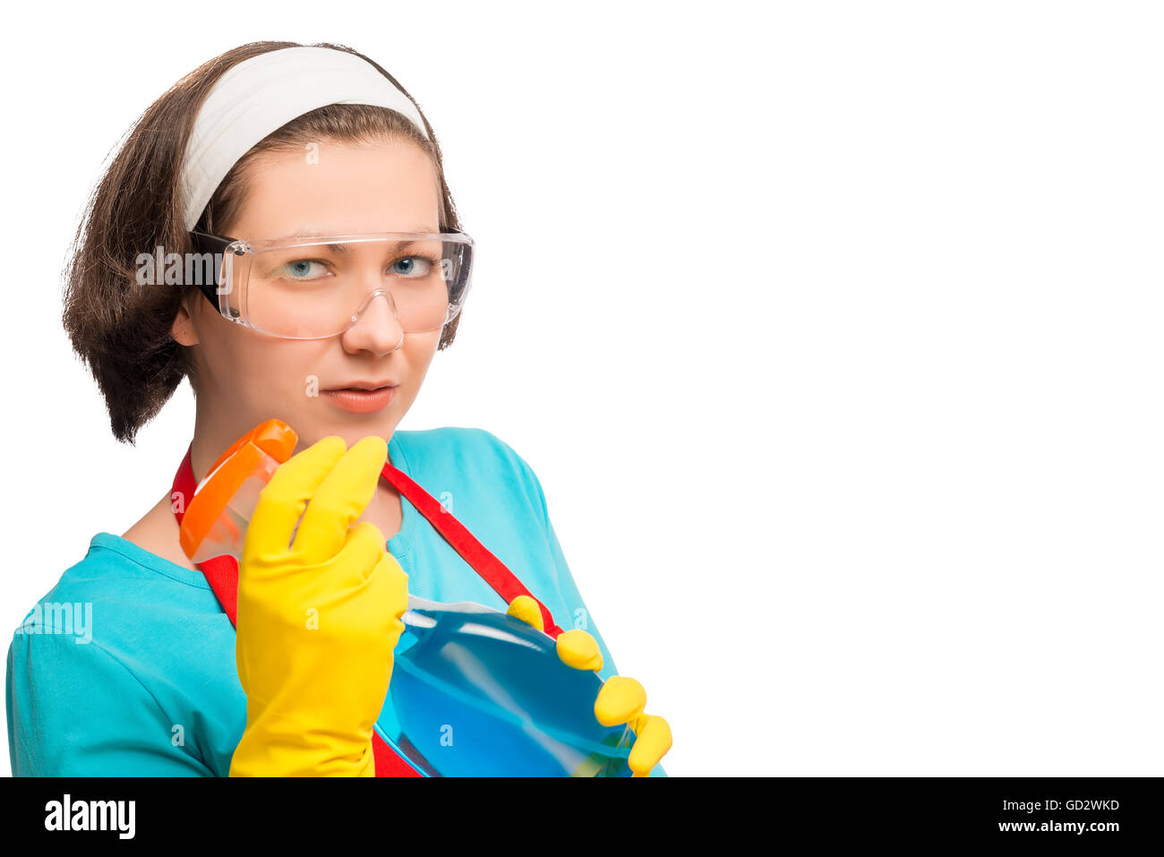 portrait of a woman on white background with cleaning agents Stock ...