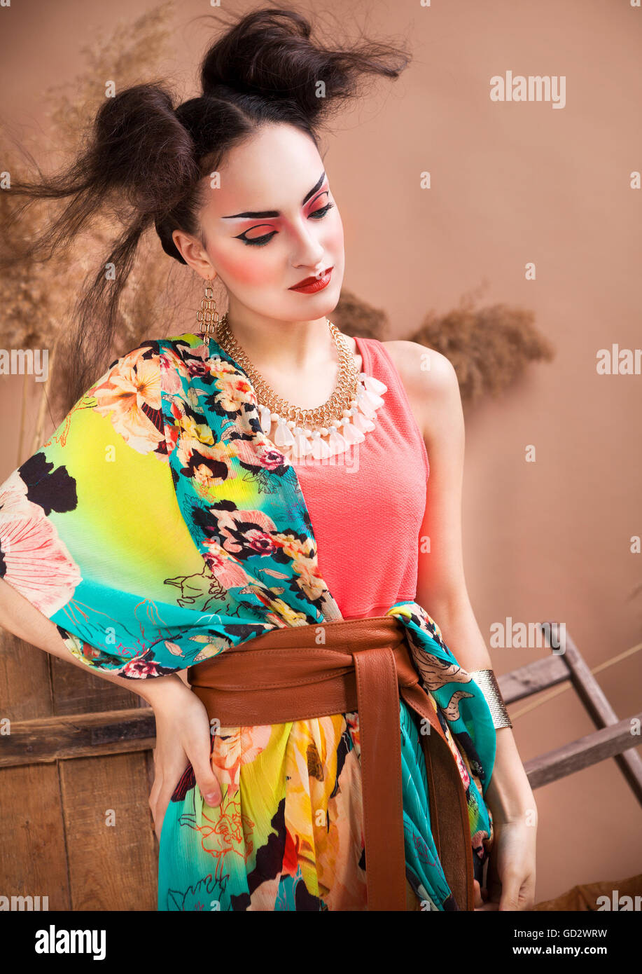 Stylized portrait of a Japanese geisha with bright make up Stock Photo ...