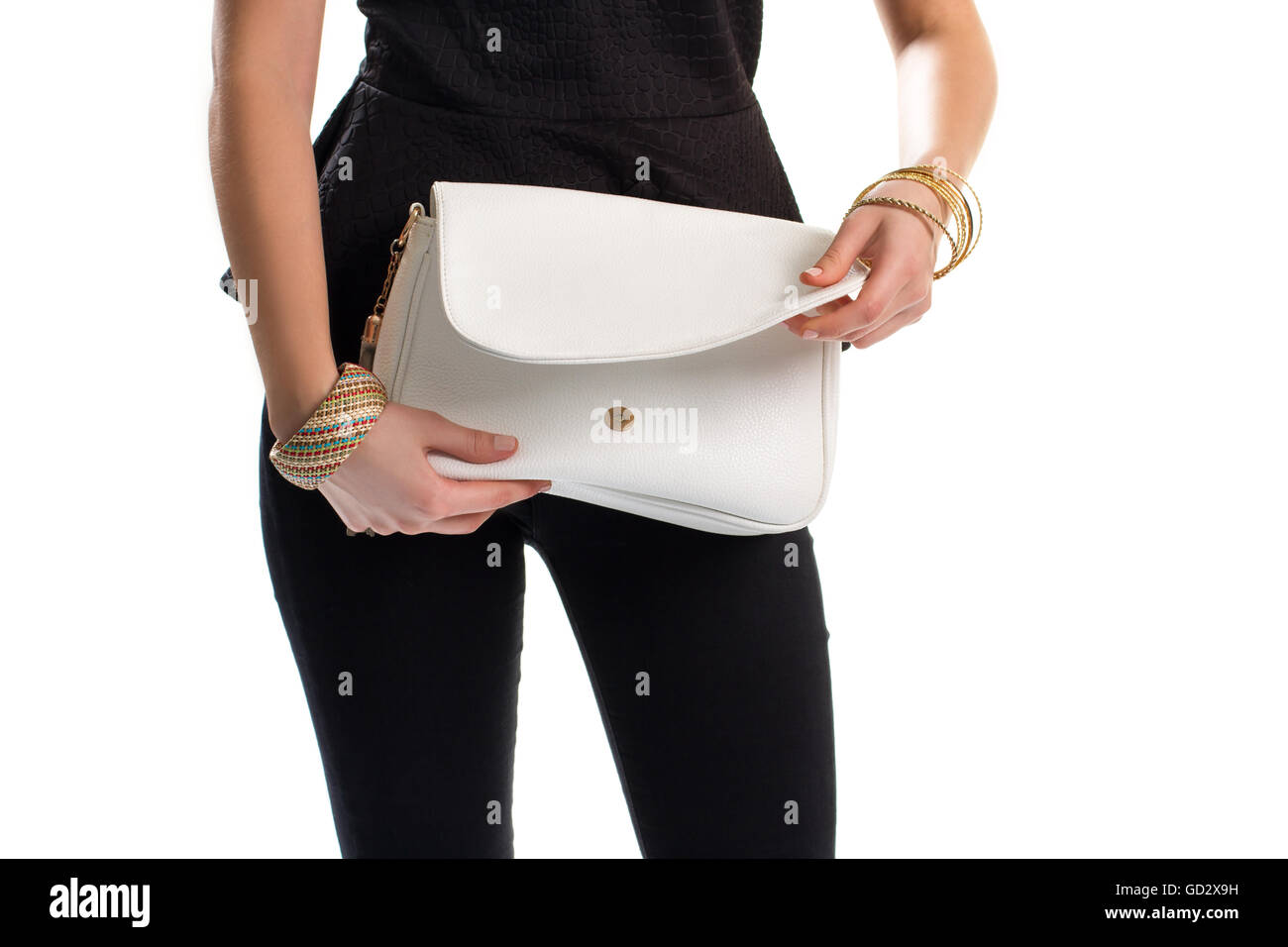 White bag in woman's hands Stock Photo - Alamy