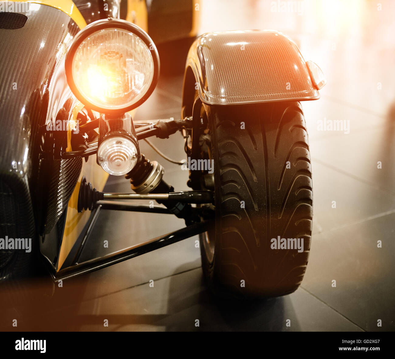 Retro car headlight. Retro postcard of the vintage car Stock Photo - Alamy