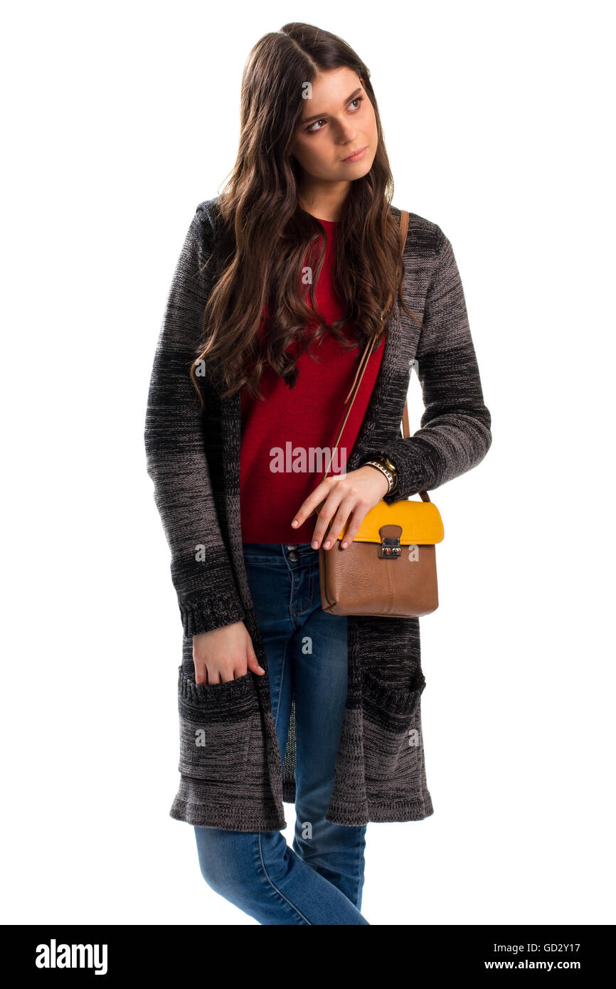 Woman with two tone bag Stock Photo - Alamy