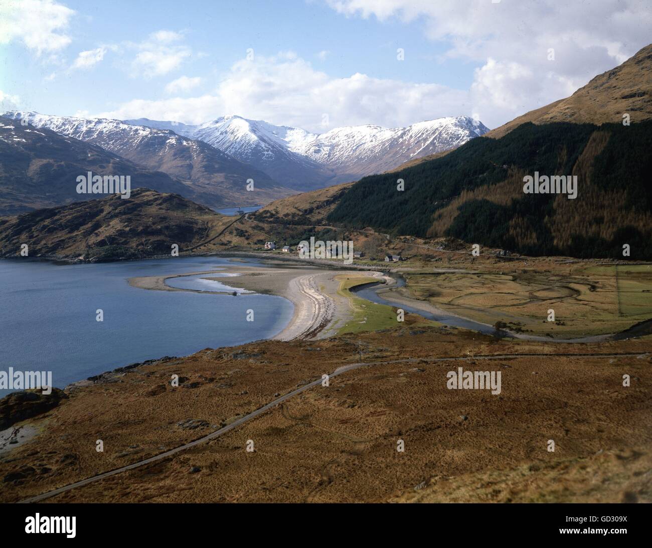 Scotland. Camus na Croise and village Kinggairloch with Loch Linnhie ...
