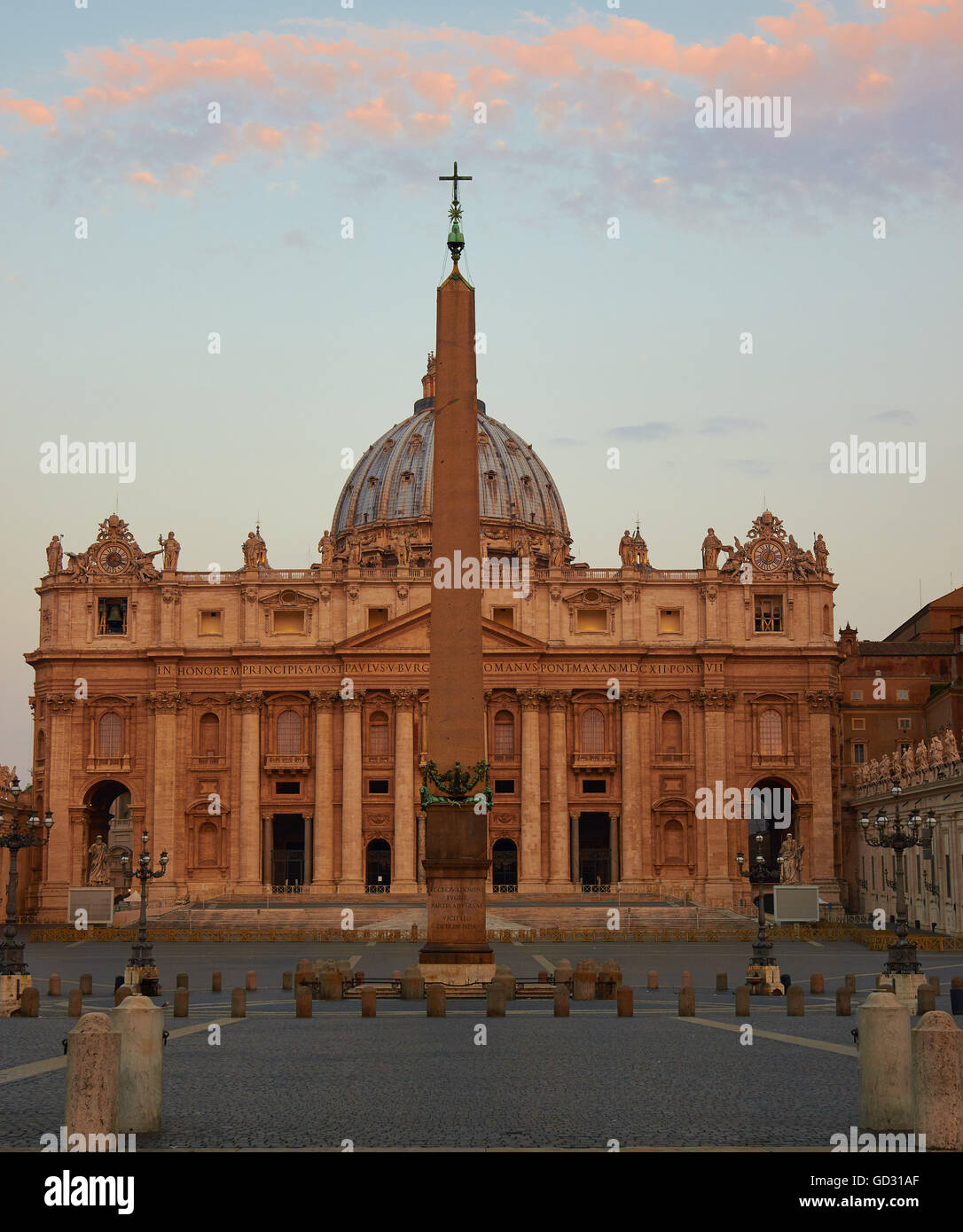 St Peter"s Basilica, square and the Vatican Obelisk at dawn Rome Lazio ...