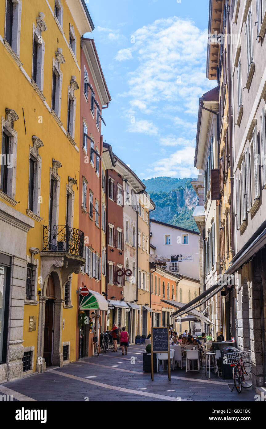 People on the street of Trento historical centre, Italy. Trento is a ...