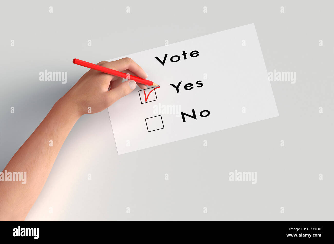 hand is voting with a pencil isolated on white, 3d illustration Stock ...